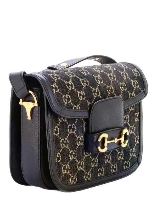 Gucci Horsebit 1955 Gg Denim Shoulder Bag - Black