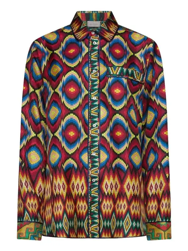 PIERRE-LOUIS MASCIA Geometric-print Silk Shirt - Red
