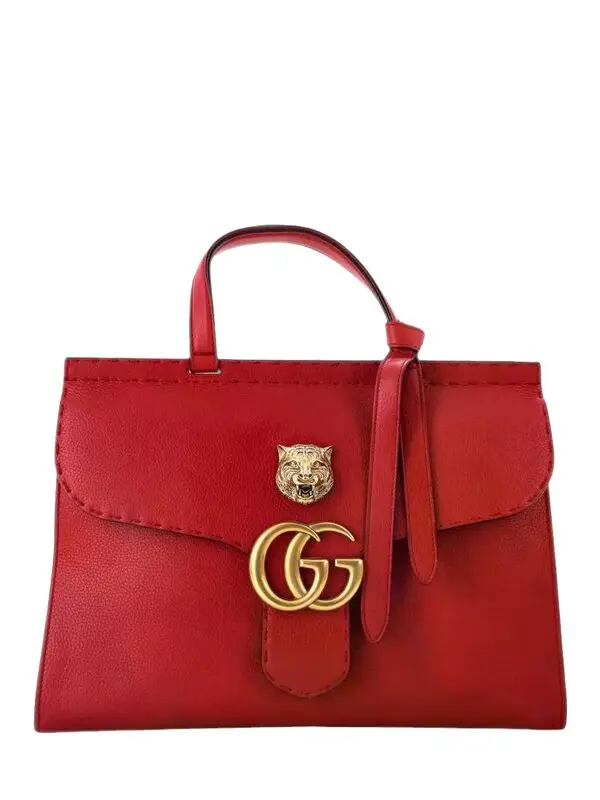 Gucci Gg Marmont Animalier Leather Satchel - Red