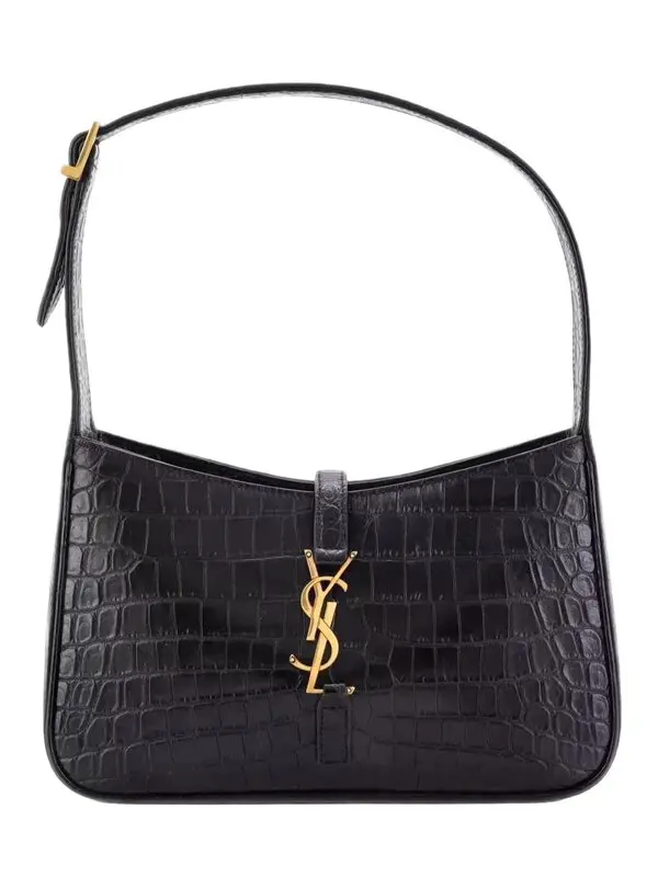 Saint Laurent Le 5 A 7 Crocodile Embossed Leather Small Hobo Bag - Black