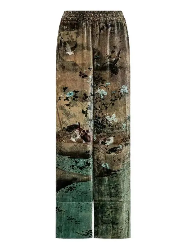 PIERRE-LOUIS MASCIA Graphic-print Velvet Trousers - Brown