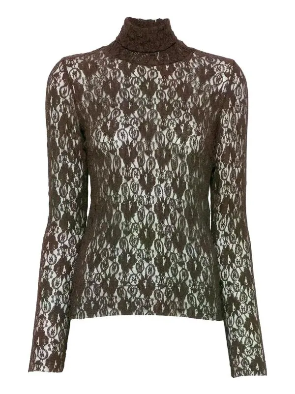 Dixie Lace-knit Roll-neck Top - Brown
