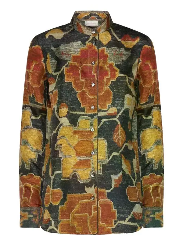 PIERRE-LOUIS MASCIA Aloe Floral-print Silk Shirt - Black