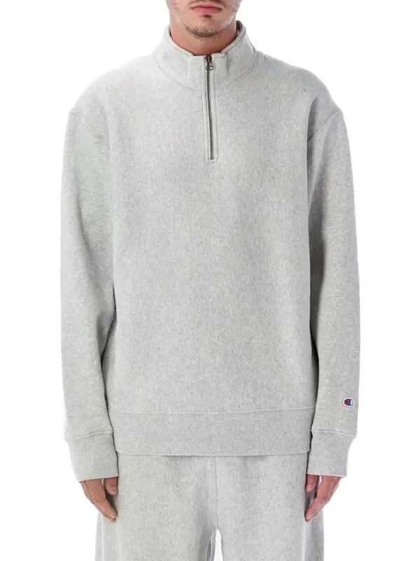 Champion Logo-patch Quarter-zip Sweater - Grey