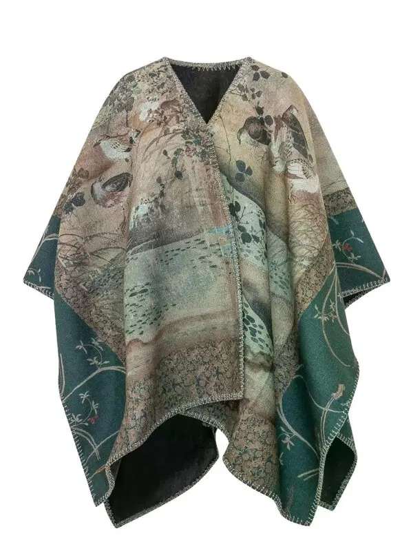 PIERRE-LOUIS MASCIA Graphic-print Wool Cape - Neutrals