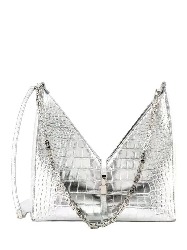 Givenchy Cut Out Crocodile Embossed Leather Small Shoulder Bag - Silver