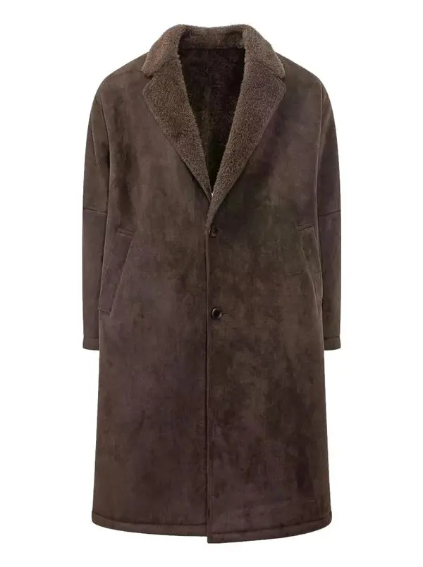 VALENTINI 1972 Shearling-collar Single-breasted Coat - Brown