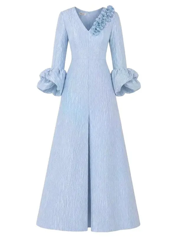 BARUNI Fayha Floral-embellished A-line Maxi Gown Dress - Blue