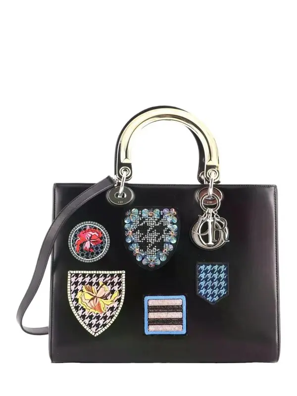 Dior Leather Patch Embellished Satchel - Black