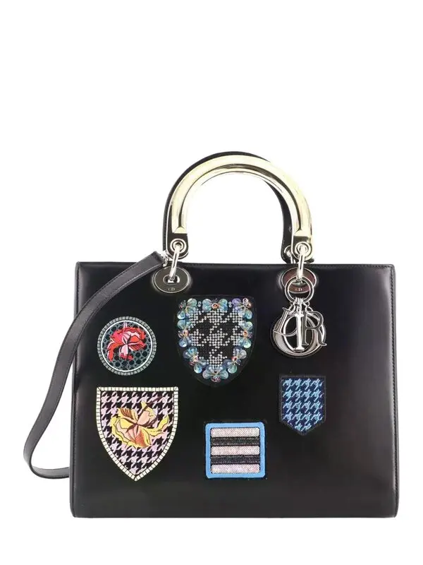 Dior Leather Patch Embellished Satchel - Black