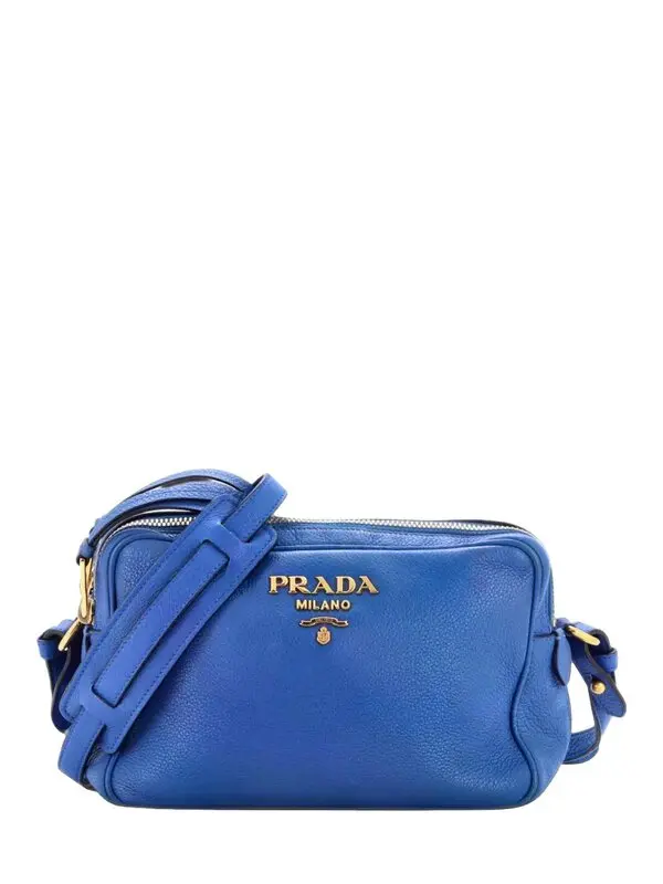 Prada Double Zip Camera Bag Vitello Phenix Medium Cross Body Bag - Blue