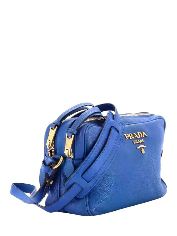 Prada Double Zip Camera Bag Vitello Phenix Medium Cross Body Bag - Blue