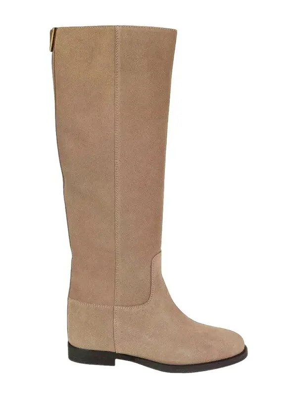 VIA ROMA 15 Suede Logo-plaque Boots - Neutrals