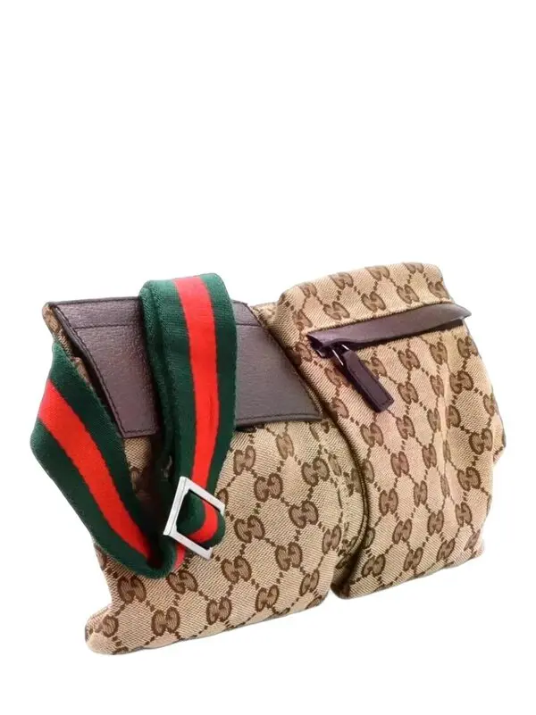Gucci Double Gg Canvas Leather Belt Bag - Brown