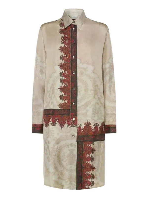 PIERRE-LOUIS MASCIA Silk Paisley Motif Long Sleeve Shirt - Neutrals