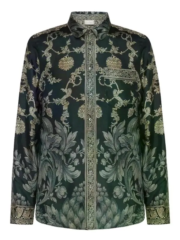 PIERRE-LOUIS MASCIA Floral-print Silk Shirt - Black