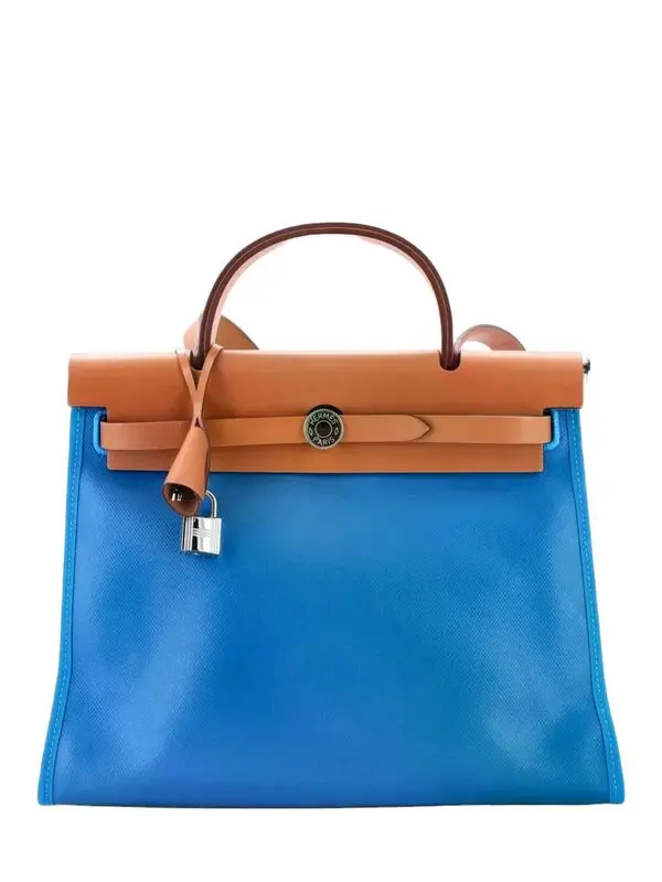 Hermès Herbag Zip Berline Vache Canvas And Leather 31 Shoulder Bag - Blue