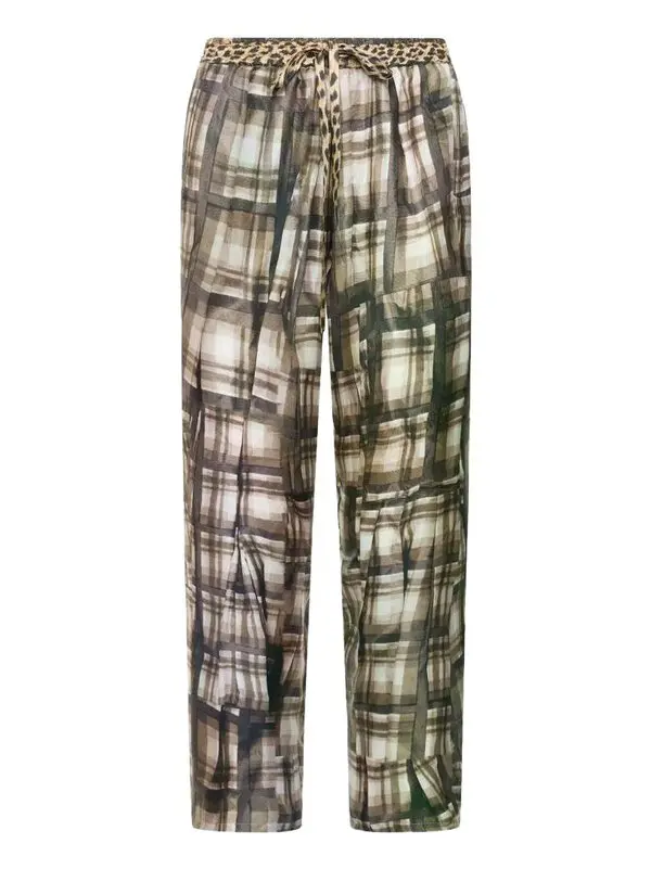 PIERRE-LOUIS MASCIA Abstract-check Silk Trousers - Neutrals