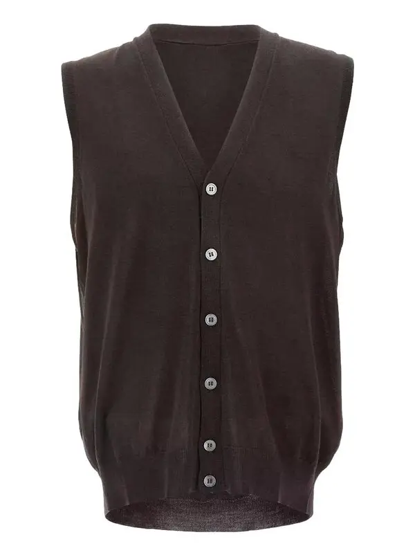 FILIPPO DE LAURENTIIS Merino Wool V-neck Sleeveless Sweater - Brown