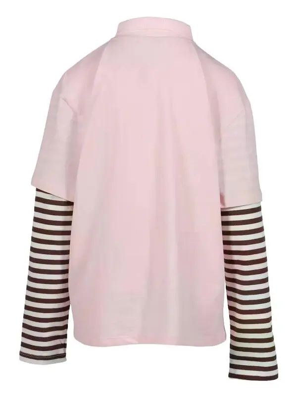 Sandy Liang Dew Layered Striped-sleeve Polo Top - Pink