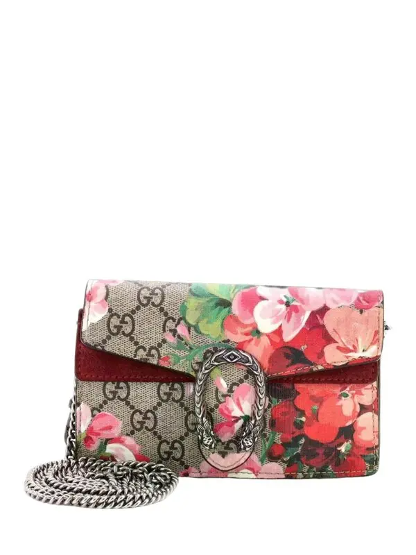 Gucci Dionysus Blooms Print Gg Coated Canvas Super Mini Crossbody Bag - Brown