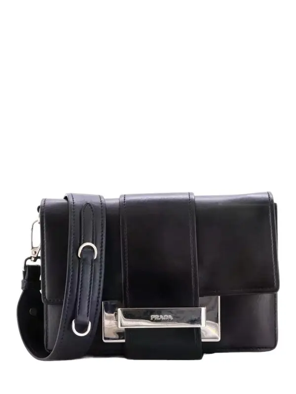 Prada Metal Ribbon City Calfskin Small Shoulder Bag - Black