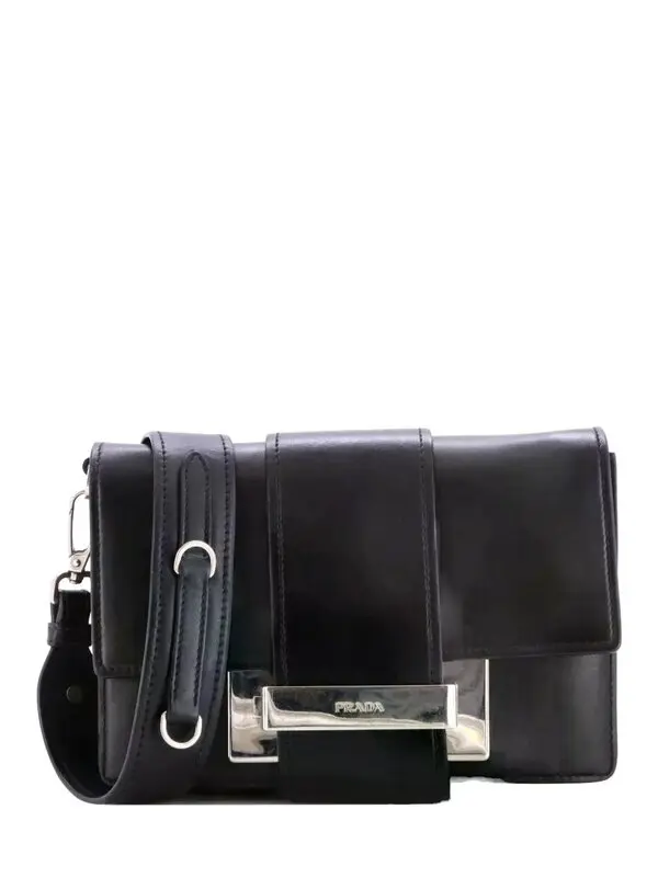 Prada Metal Ribbon City Calfskin Small Shoulder Bag - Black