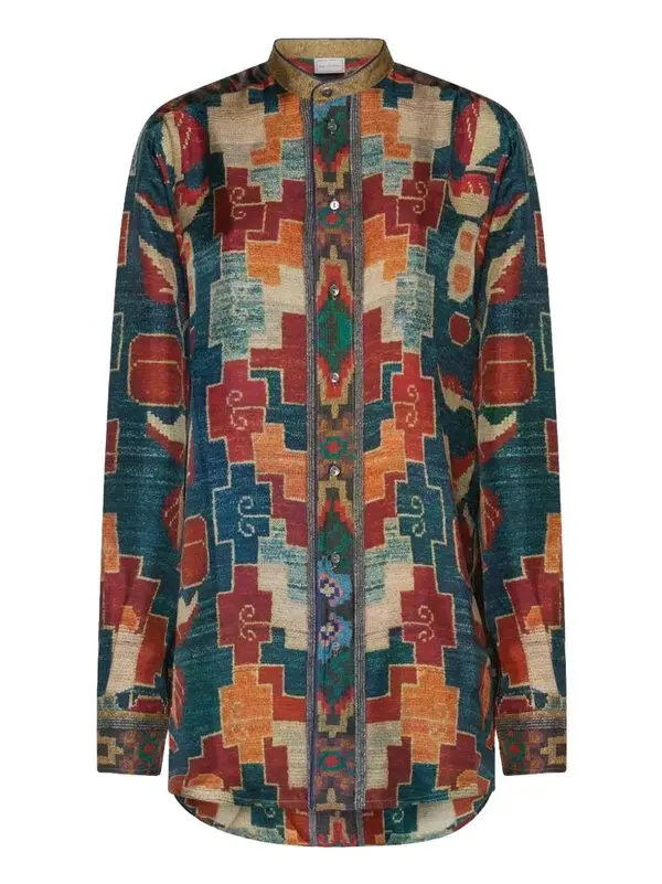 PIERRE-LOUIS MASCIA Geometric Silk Shirt - Blue