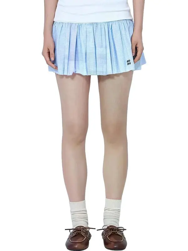 Miu Miu Pleated Gingham-pattern Mini Skirt - Blue