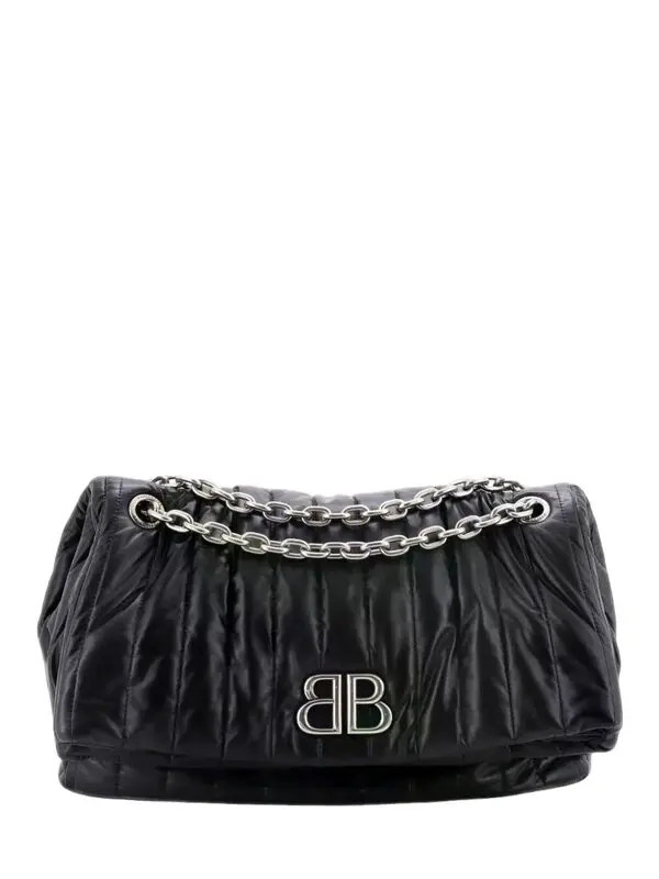 Balenciaga Monaco Chain Flap Quilted Leather Medium Shoulder Bag - Black
