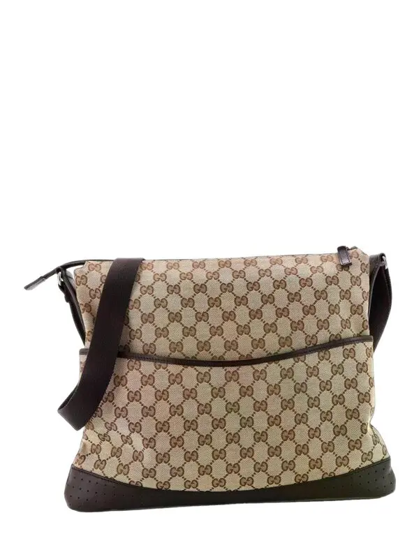 Gucci Monogram Canvas And Perforated Leather Large Messenger Bag - Brown