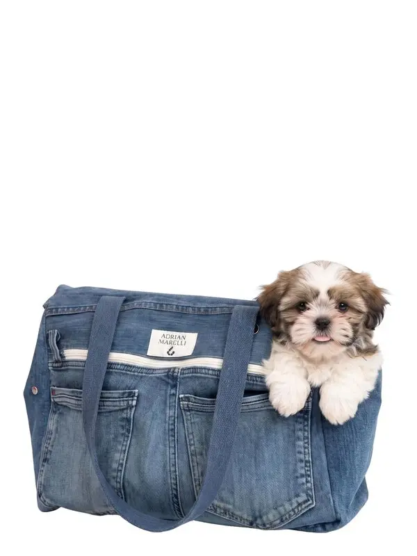 LEATHERE Brooklyn Heritage Upcycled Denim Pet Carrier - Blue