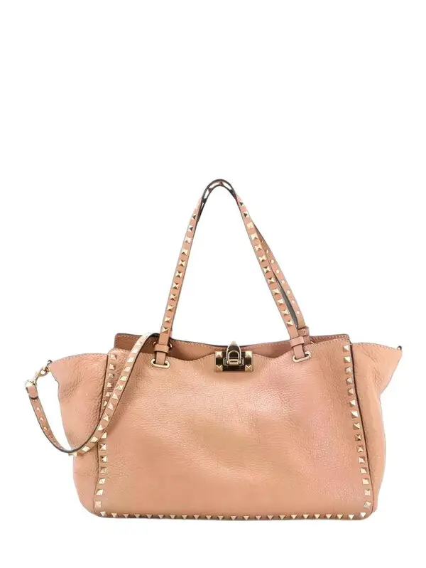 Valentino Garavani Rockstud Pebbled Leather Tote - Neutrals