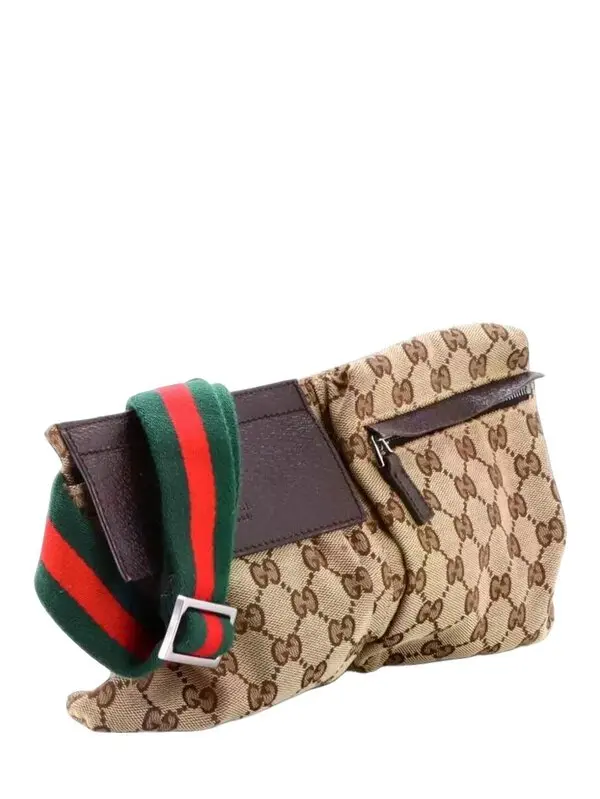 Gucci Vintage Double Gg Canvas With Leather Belt Bag - Brown