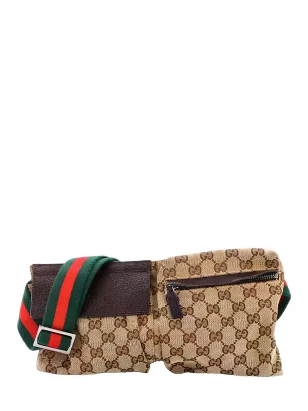 Gucci Vintage Double Gg Canvas With Leather Belt Bag - Brown