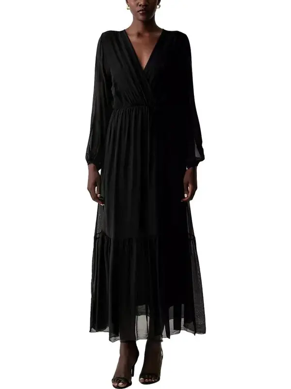 VICOLO Wrap-style Tiered Dress - Black