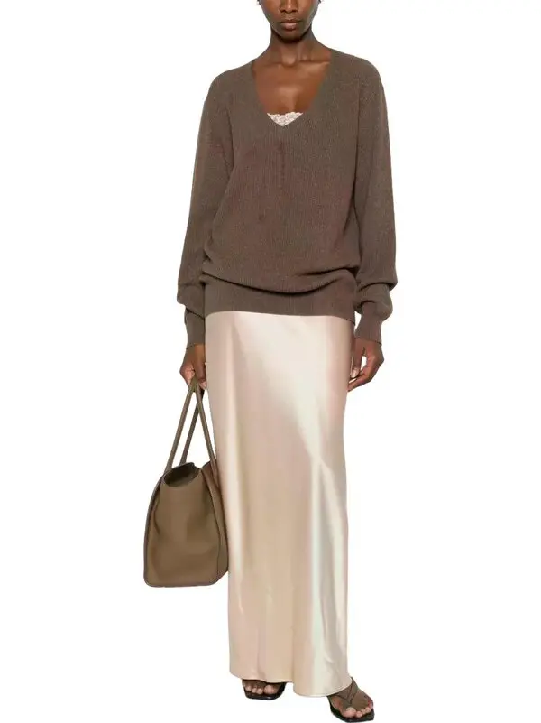 THE ROW V-neck Rib Knit Sweater - Brown