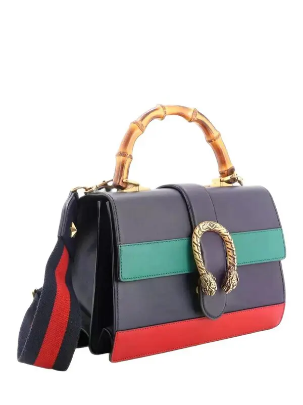Gucci Dionysus Bamboo Top Handle Bag Colorblock Leather Medium Satchel - Blue