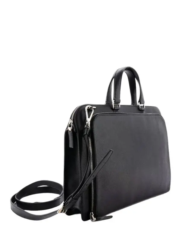 Prada Saffiano Leather Travel Briefcase Tall Business Bag - Black
