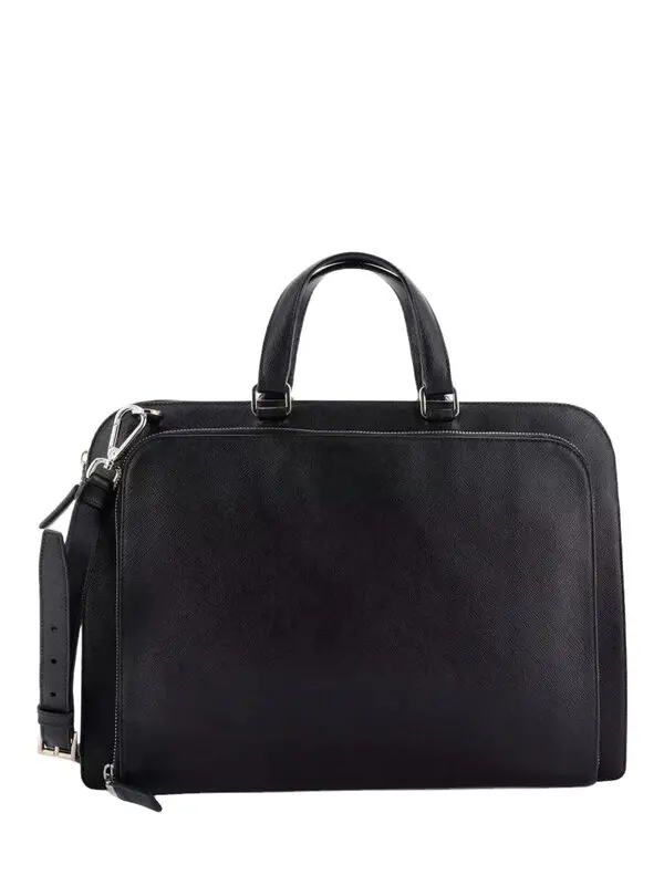 Prada Saffiano Leather Travel Briefcase Tall Business Bag - Black