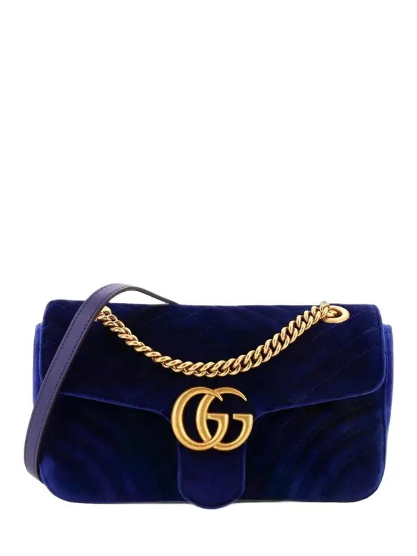Gucci Gg Marmont Flap Bag Matelasse Velvet Small Shoulder Bag - Blue