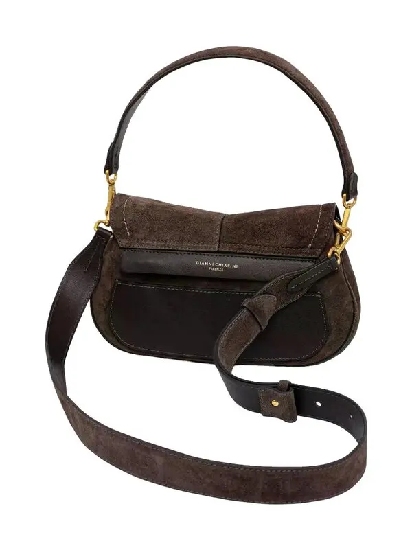 GIANNI CHIARINI Contrast-stitch Suede Shoulder Bag - Brown