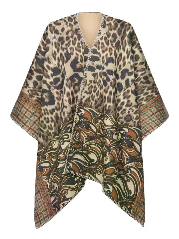 PIERRE-LOUIS MASCIA Leopard-print Poncho Cape - Brown