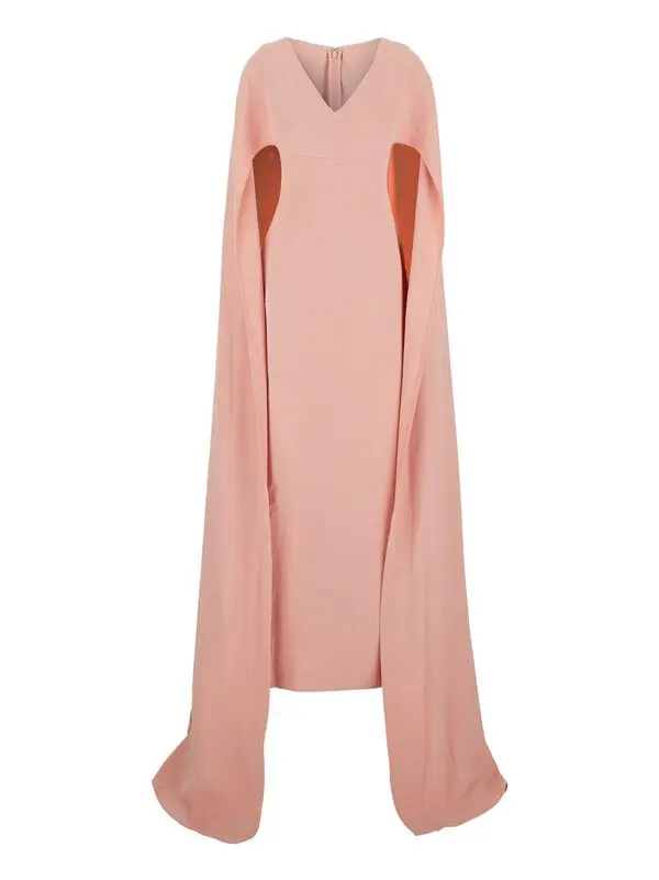 Solace London Morgan Pink Long Dress With V Neck And Rear Single Slit - Multicolor