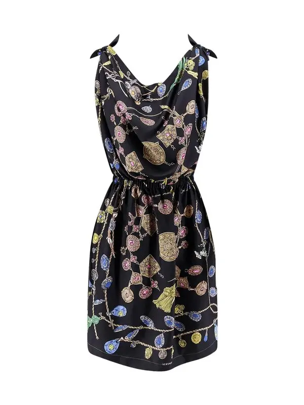 Versace Printed Silk Twill Midi Dress - Black