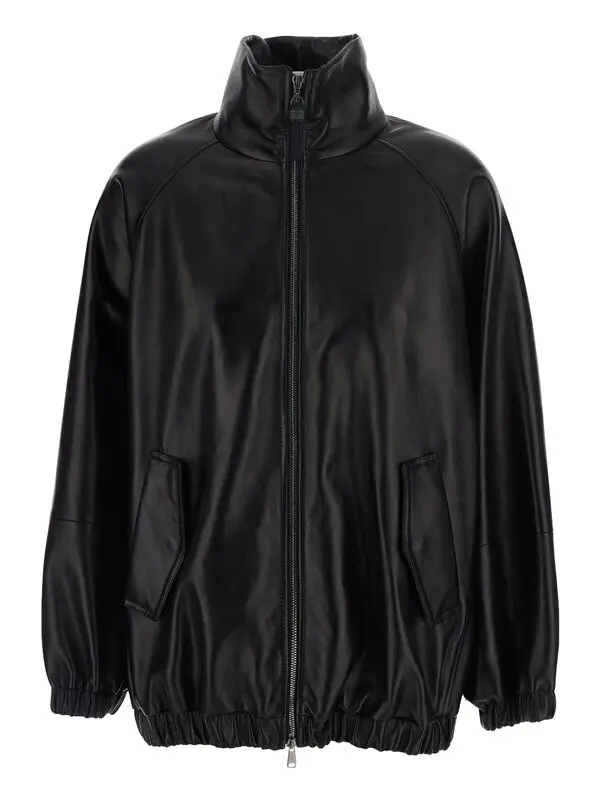 Brunello Cucinelli High Collar Leather Jacket - Multicolor