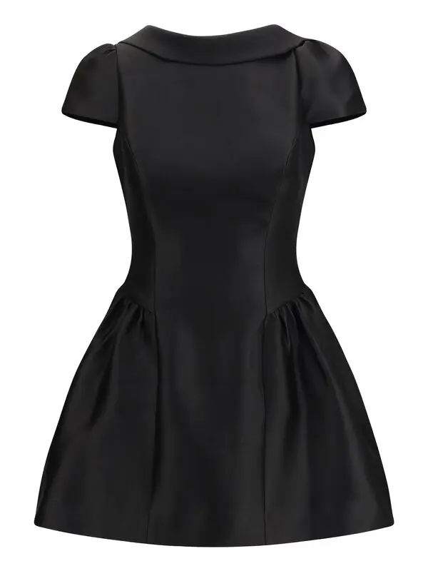 SELF-PORTRAIT Short Taffeta Dress With Collar - Black