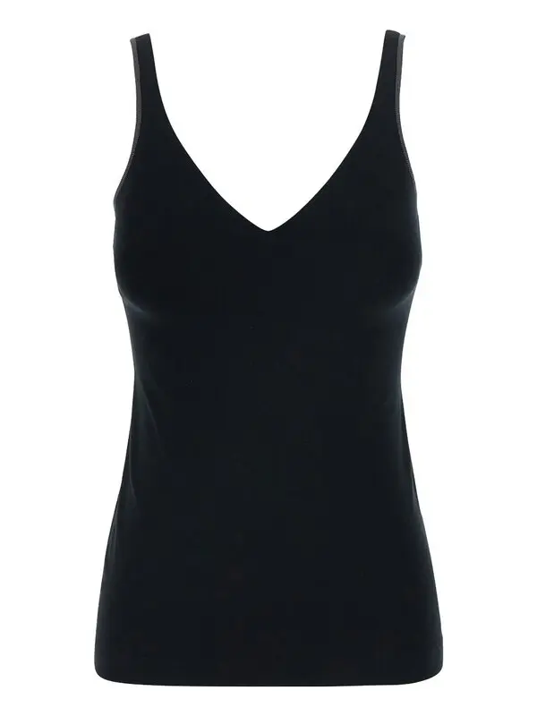 Brunello Cucinelli V-neck Cotton Tank Top - Black