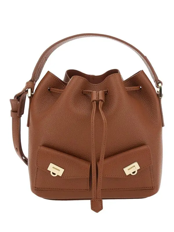 FERRAGAMO Grained Leather Bucket Bag - Brown