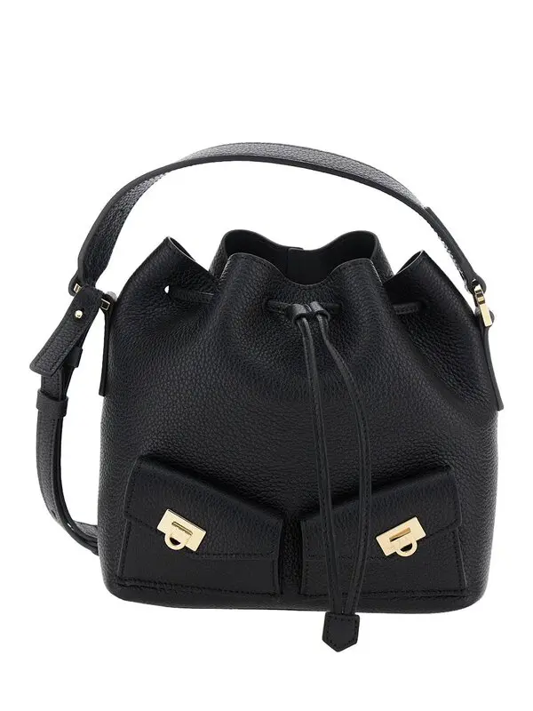 FERRAGAMO Grained Leather Bucket Bag - Black